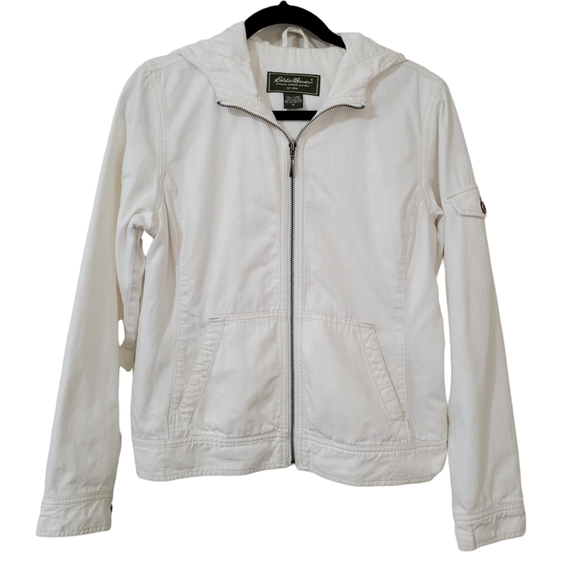 Eddie Bauer | Jackets & Coats | Eddie Bauer Hooded Whote Denim Jacket ...
